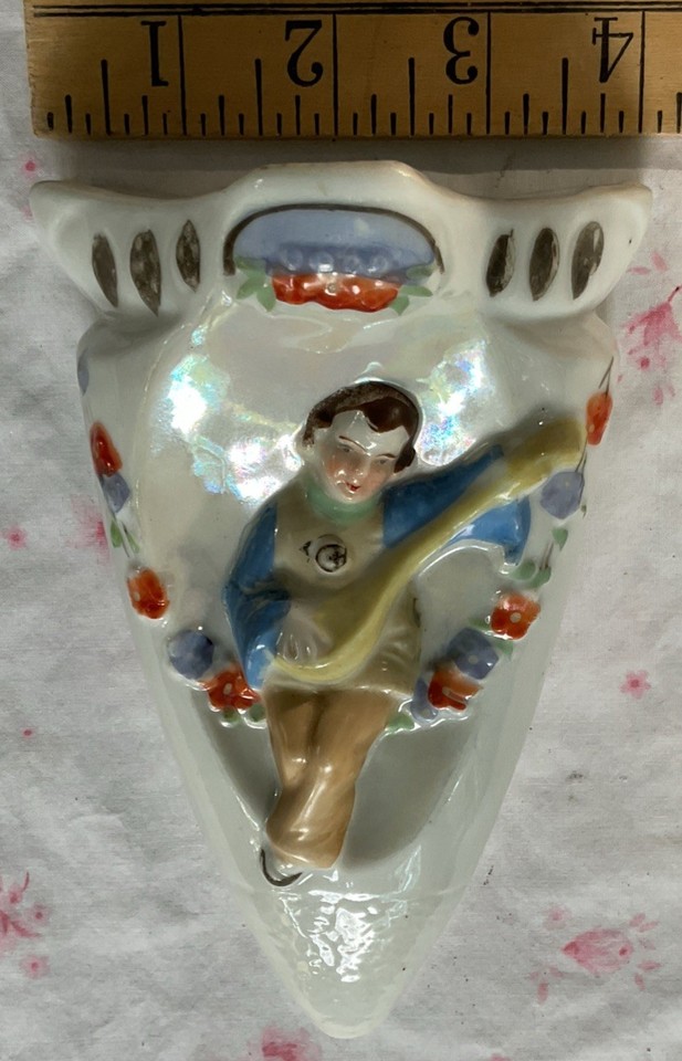Harlequin Man Playing Instrument Iridescent Wall Pocket / Vase Japan | eBay