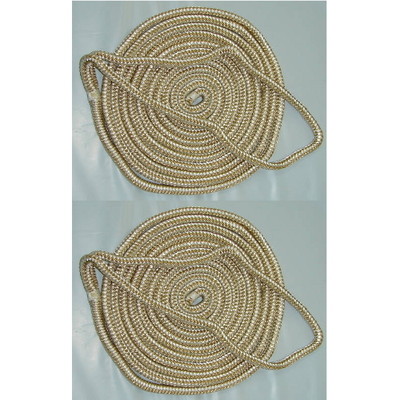 2 Pack of 3/4 x 35 Ft Gold & White Double Braid Nylon Mooring and ...