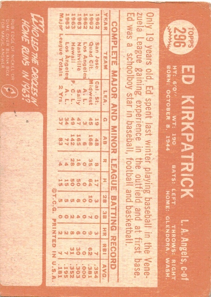 1964 Topps #296 Ed Kirkpatrick Very good | eBay