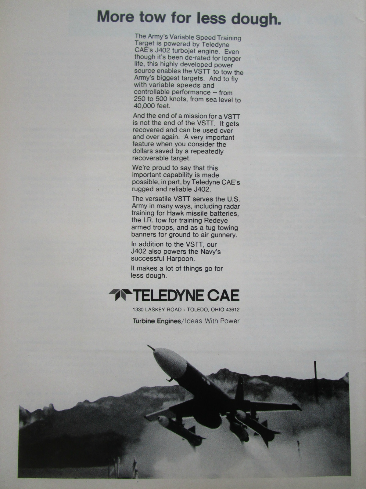 12/1977 PUB TELEDYNE CAE ARMY VSTT TARGET DRONE J402 TURBINE ENGINE ...
