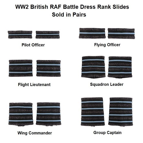 WW2 British RAF Battle Dress Rank Slide Pair - All Ranks incl. Officer ...