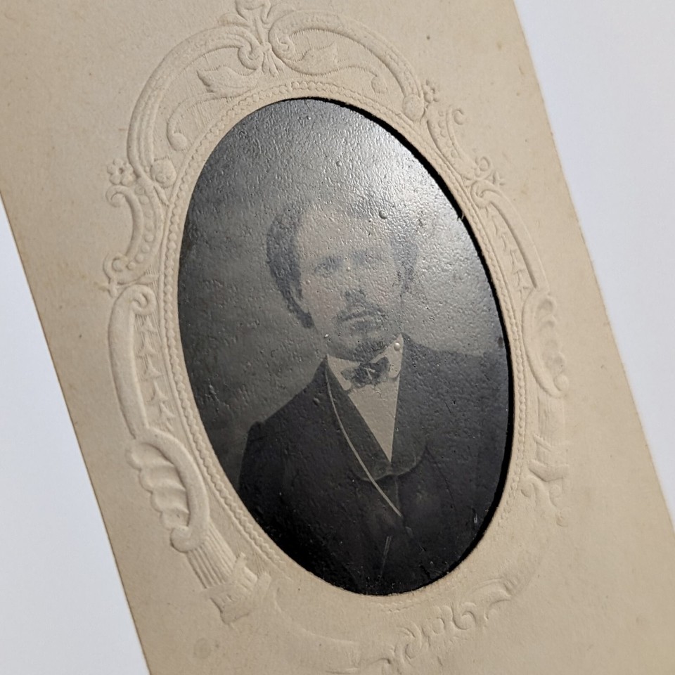 1860s Tintype Photo Portrait Of A Man Color Tinted Embossed Paper Frame ...