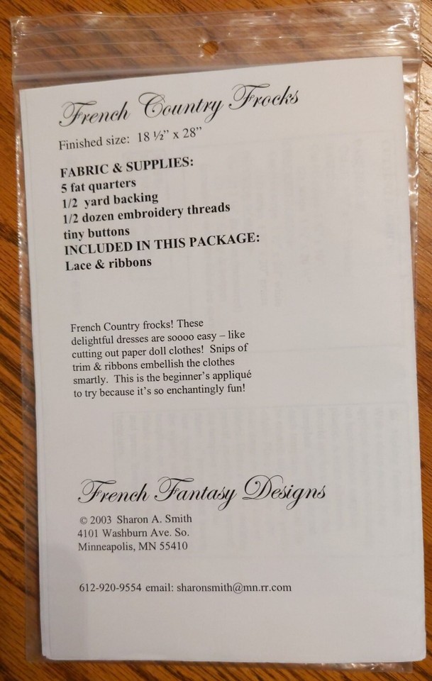 French Country Frocks Quilt Wall Hanging Pattern by Sharon A. Smith ...