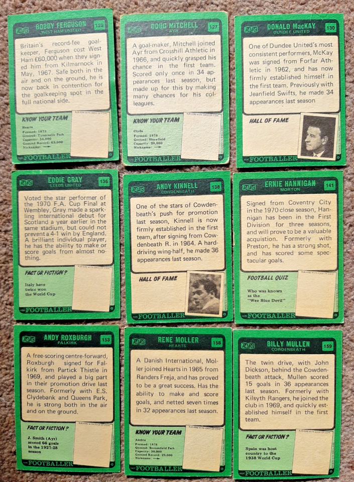 18 x A&BC Gum Scottish Footballers, Green backs 1970 | eBay UK