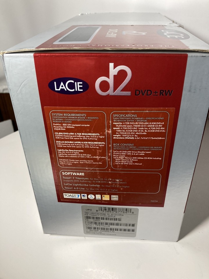 LACIE D2 8.5 GB DVD+RW Double Layer Fire Wire w Lightscribe 16x8x16x ...