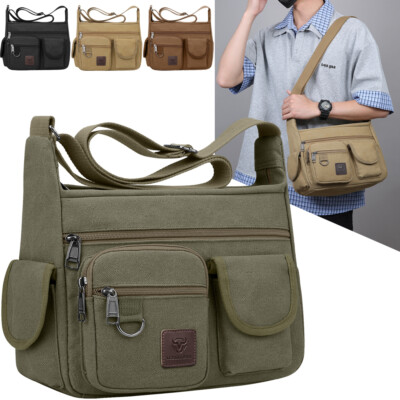Men Book Bags Shoulder Satchel Retro Canvas Cross Body Bag Backpack ...