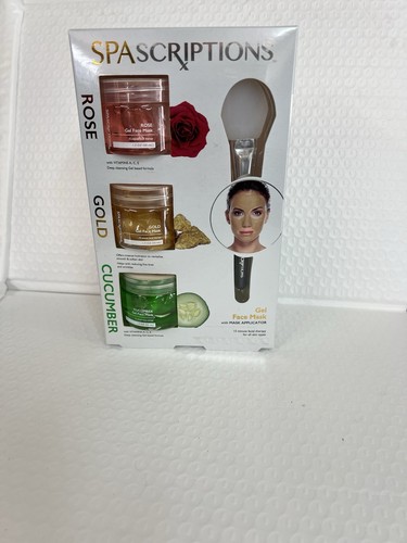 SPASCRIPTIONS 3-Pack Gel Face Mask (Rose, Gold, Cucumber) w Applicator ...