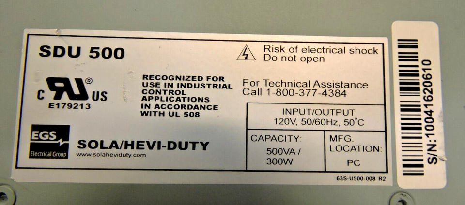 Sola Hevi-Duty SDU-500 Industrial Automation UPS Power Supply 500VA ...