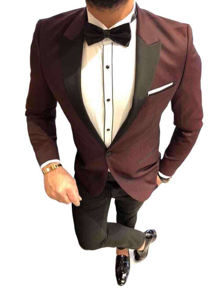 Bordeaux Red 5 Piece Smoking Party Wedding Suit Men's Suit Tailored ...