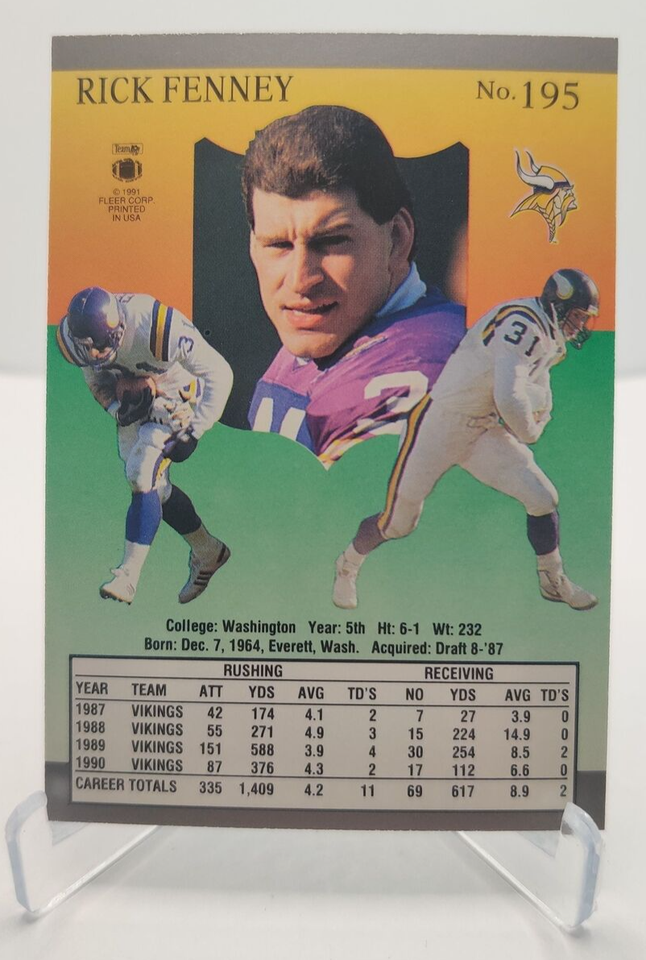 1991 Fleer Ultra Football Card #195 Rick Fenney Minnesota Vikings | eBay