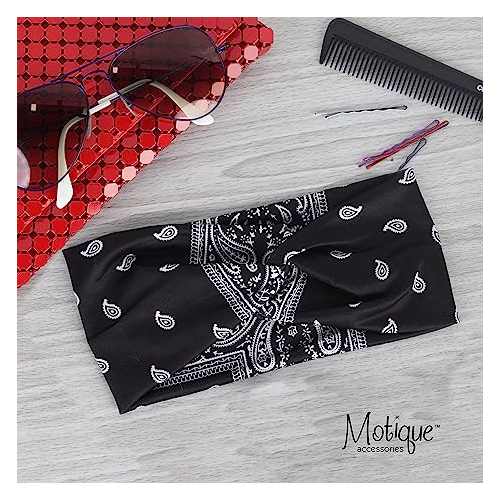 Motique Accessories Paisley Black Twist Turban Wide Headwrap Hair Band ...