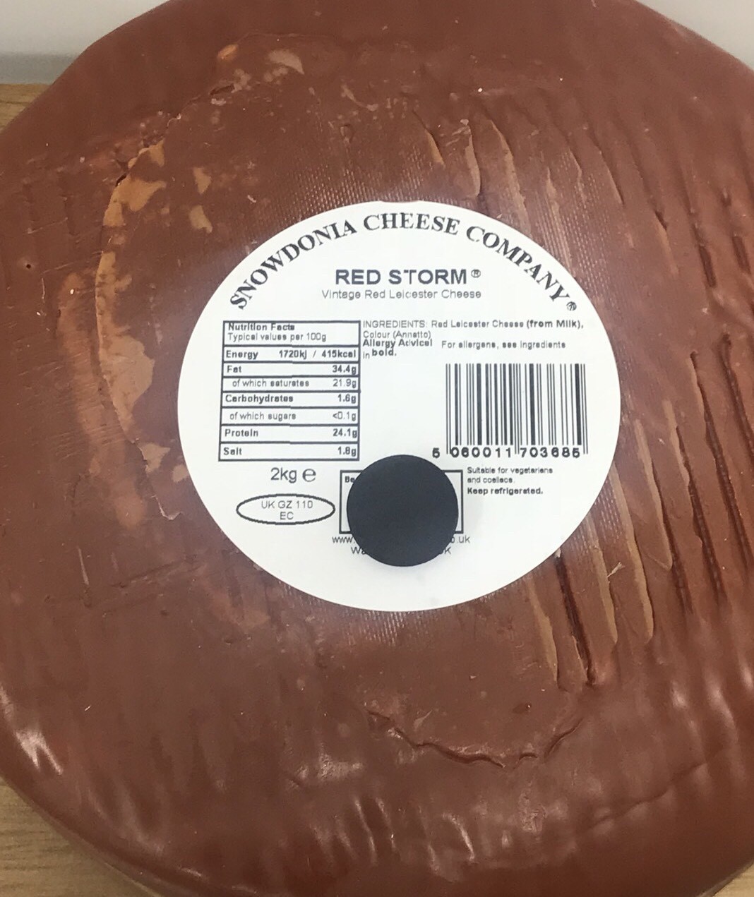 Snowdonia Cheese Company Red Storm 2kg Wheel , Vintage Red Leicester ...