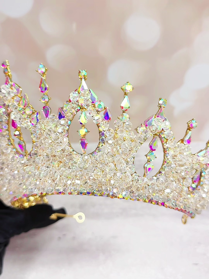 Gold Princess Crown, Prom headpiece, Bridal tiara, Diamond Crystal ...