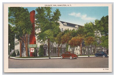 Hamilton NY New York Colgate Inn Hotel Cars Street View 1930s Linen ...