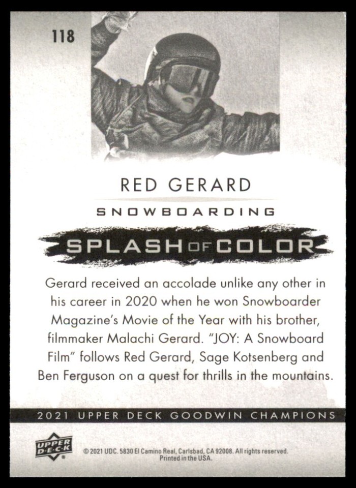 2021 Goodwin Champions Splash of Color SP #118 Red Gerard Upper Deck | eBay