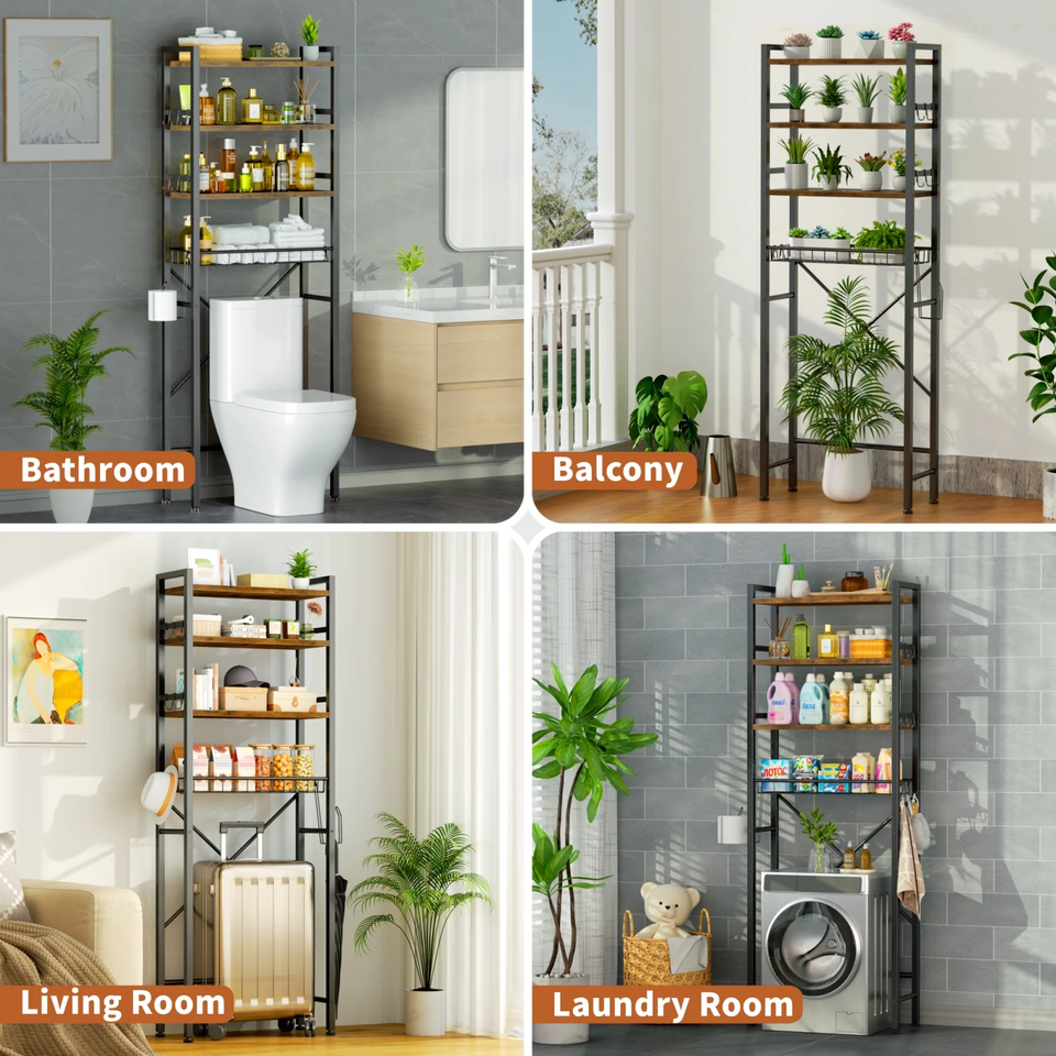 Over the Toilet Storage Shelf 4-Tier Freestanding Bathroom Organizer ...