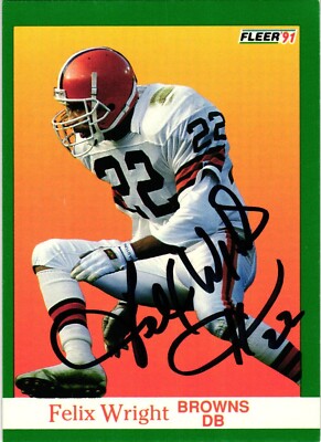 #42 Felix Wright Signed 1991 Fleer NFL Football Card Browns | eBay