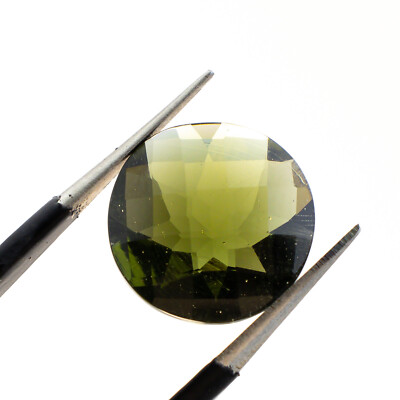 3.88ct MOLDAVITE tektite faceted loose gem ROUND CHECKER cut 12MM # ...