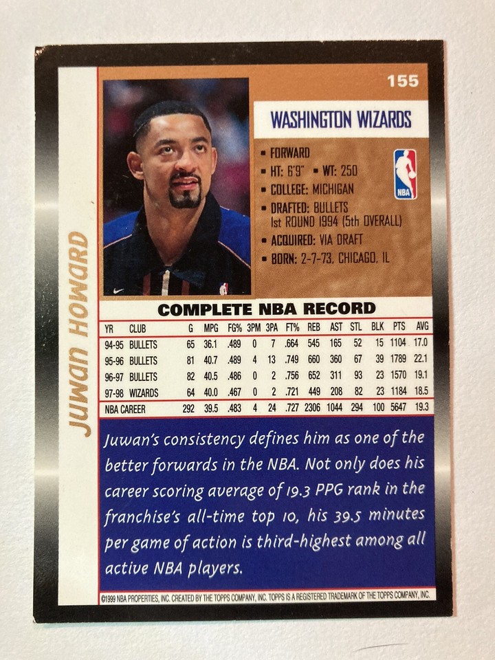 1999 Juwan Howard # 155 Washington Wizards Topps Basketball Card | eBay