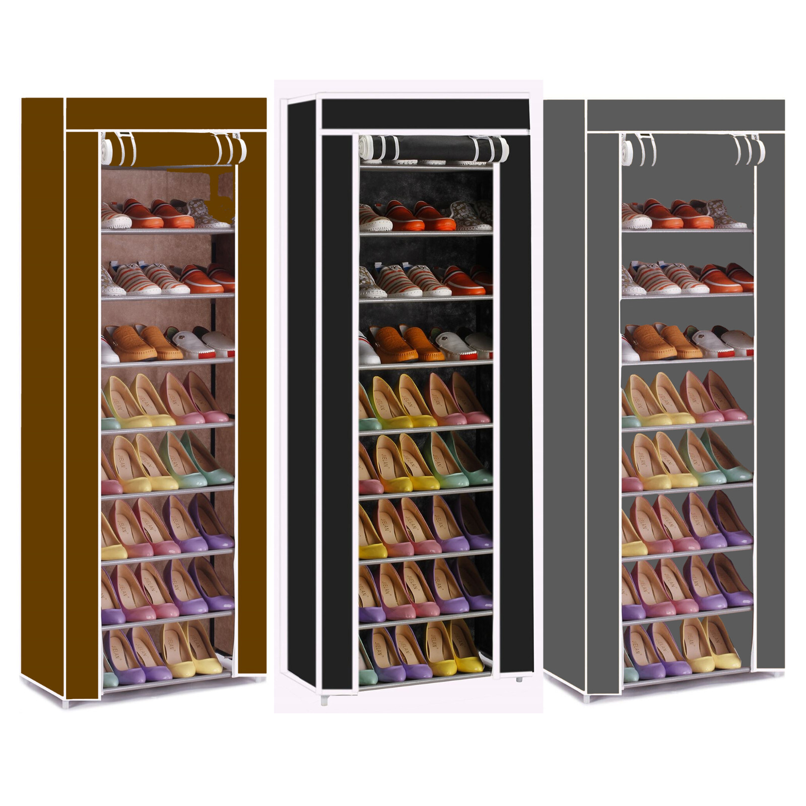 27 PAIRS 10 TIER DUSTPROOF SHOES CABINET STORAGE ORGANISER SHOE RACK ...