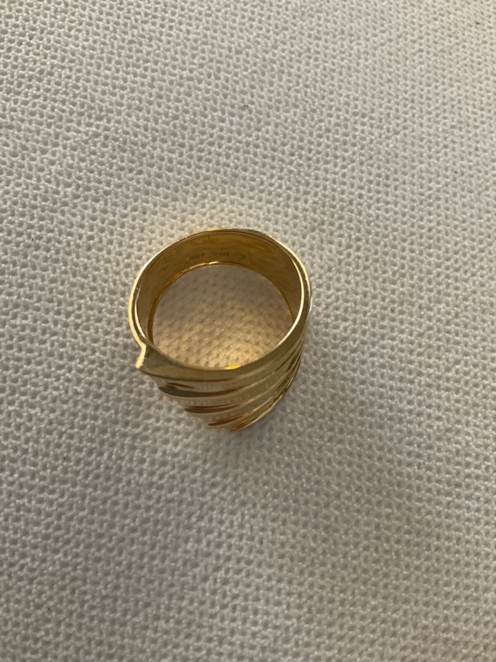 Cigar Band Ring Women 14K Solid Gold Italy 15mm Wide Ribbed Band Size 6 ...