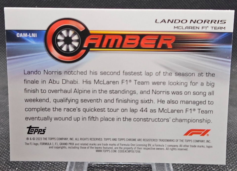 Lando Norris 2023 Topps Chrome Formula 1 F1 Camber McLaren #CAM-LNI | eBay