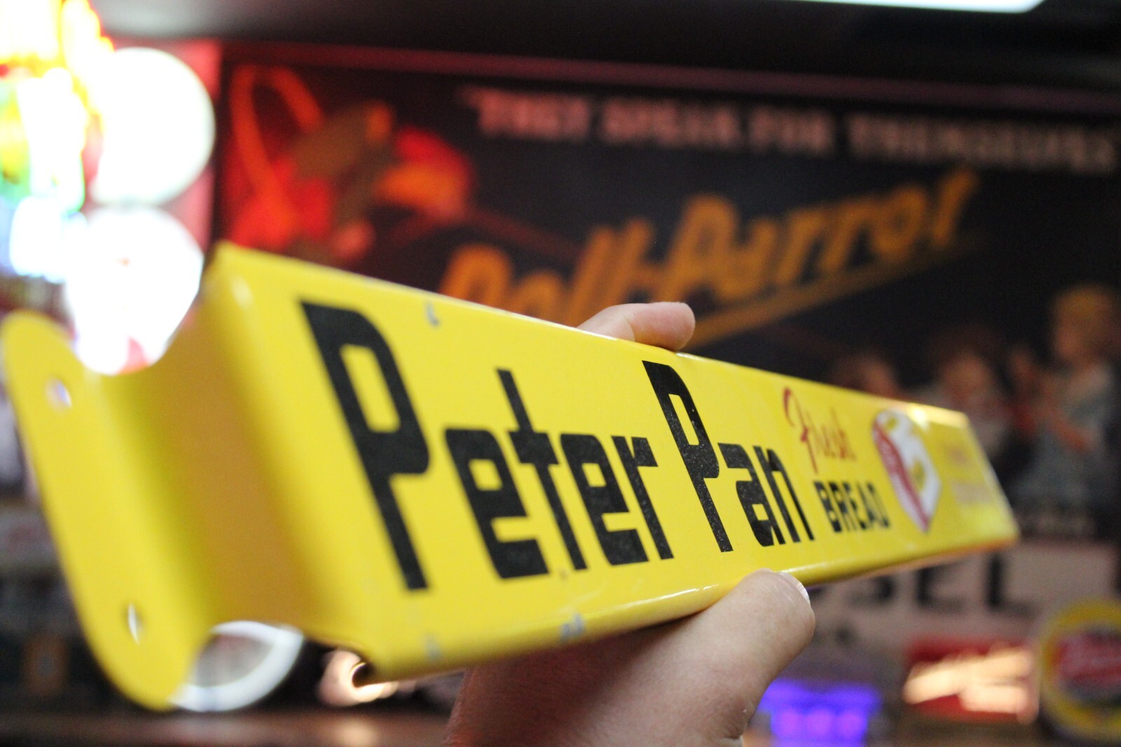 RARE 1950s PETER PAN BREAD PAINTED METAL DOOR PUSH BAR SIGN COUNTRY ...