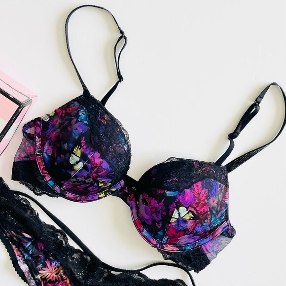 32C SMALL Victoria’s Secret butterfly purple bling bra set brazilian ...