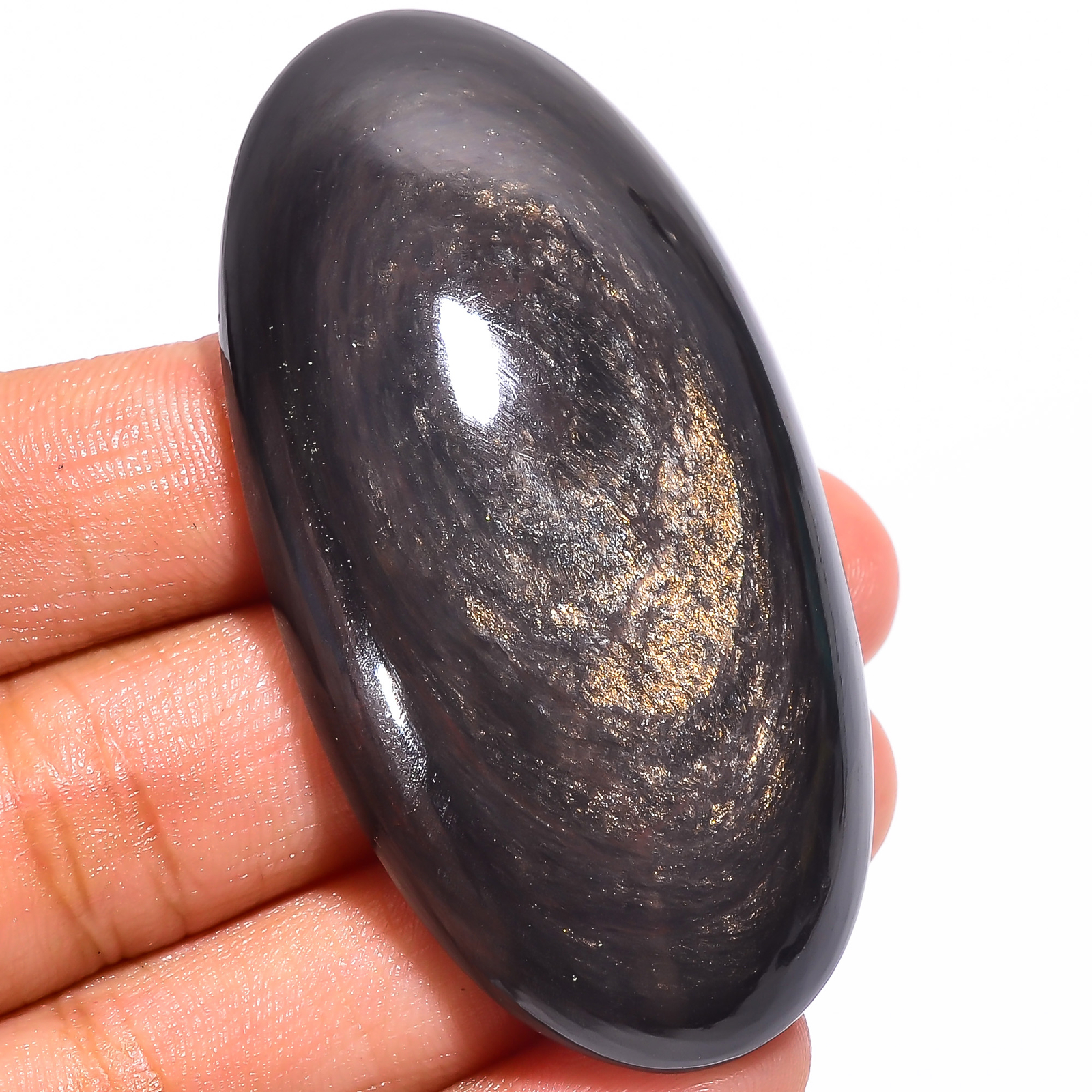 Natural Golden Sheen obsidian Oval Cabochon Gemstone 133.5 Ct ...
