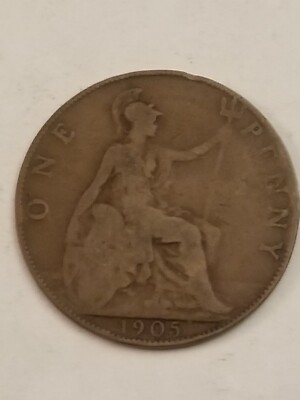 ANTIQUE 1905 Great Britain One Penny Bronze Coin King Edward VII *AB04 ...