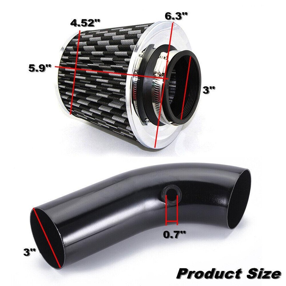 3'' red chrome intake short plunger 76mm cold air intake cone filter ...