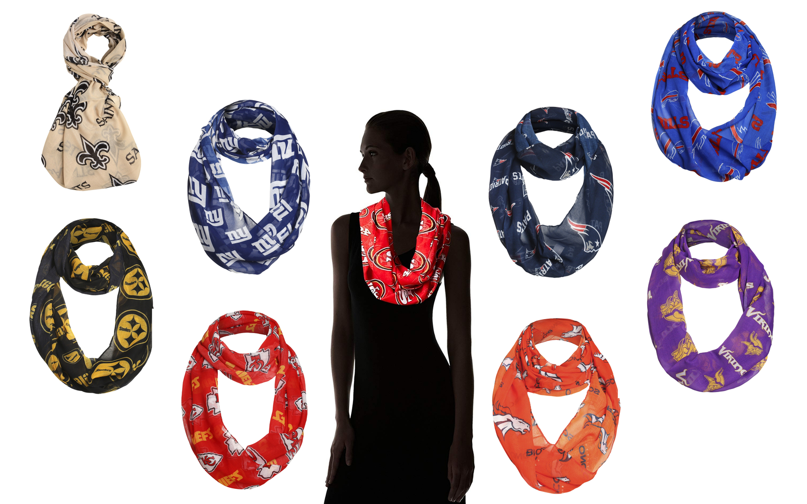 NFL Football Team Logo Infinity Fashion Scarf Polyster Sport Fan Gear ...