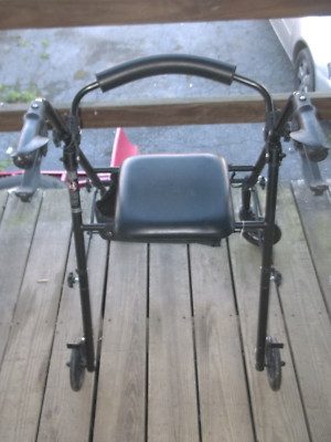 Equate Rolling Walker W/ Seat and Wheels...Black...Folds Up ...