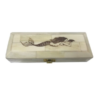 Mermaid Engraved Vintage Scrimshaw Bone Postage Stamp Box w Brass ...