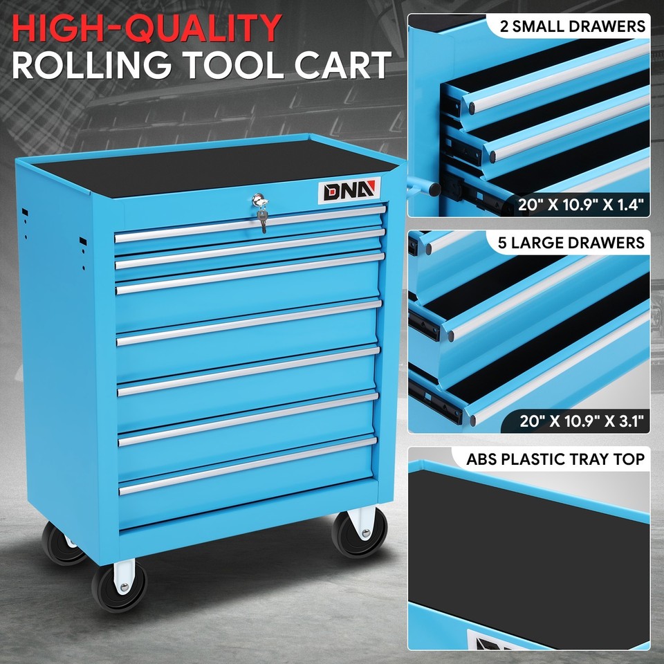 7-Drawer Plastic Top Lockable Rolling Tool Trolley Chest Storage ...