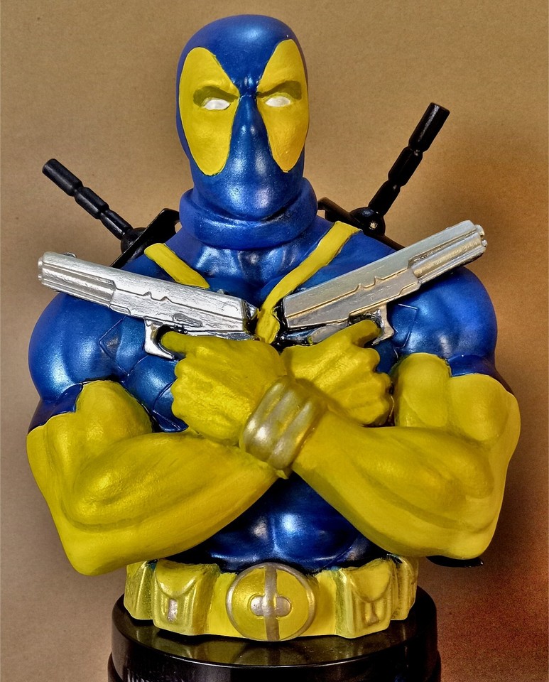 Beach Bronze Deadpool Bust Coin Piggy Bank 7” Hand Painted & Signed by ...