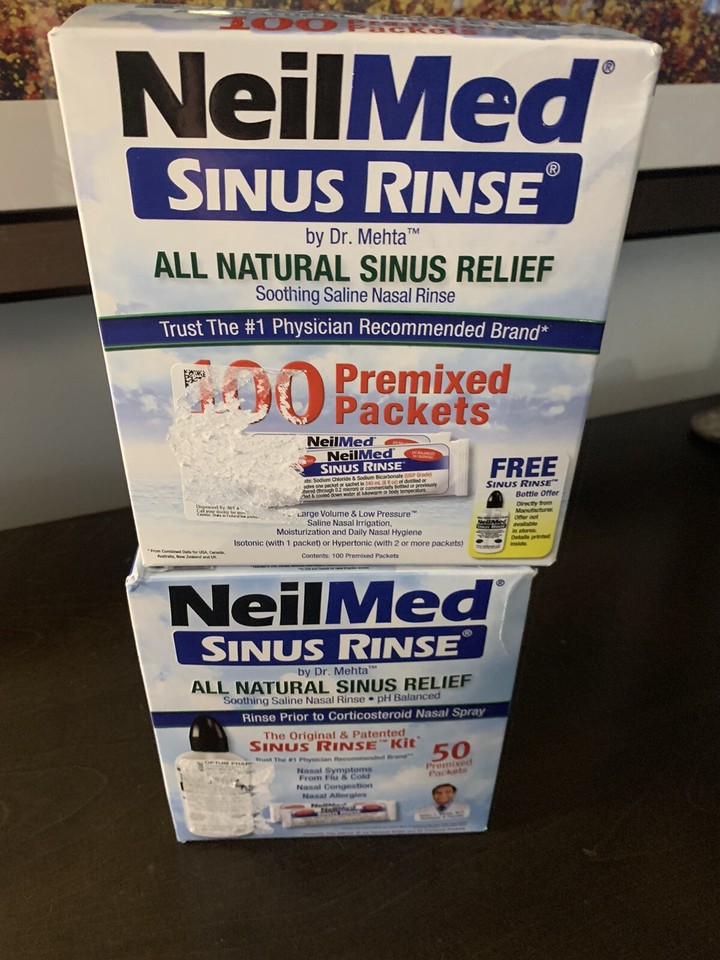 NEILMED SINUS RINSE-COMPLETE SINUS RINSE KIT-50 MIX PACKETS PLUS BOTTLE ...