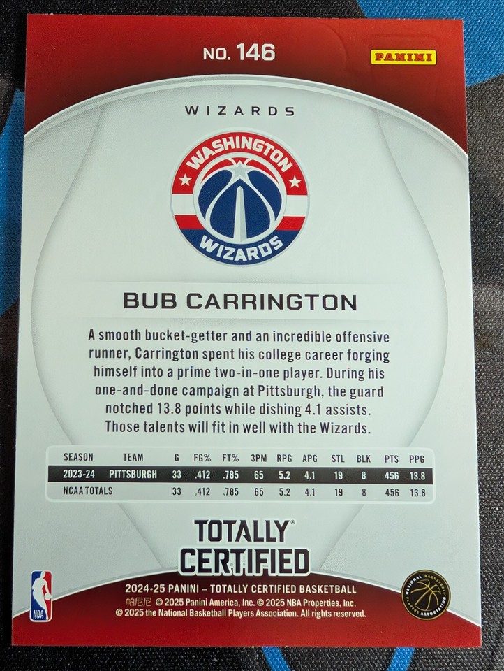 2024-25 Totally Certified Mirror Holo Refractor Bub Carrington Rookie ...