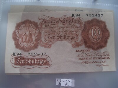 Bank of England 10s Ten Shilling Note Catterns EF. B223 Serial No. K94 ...
