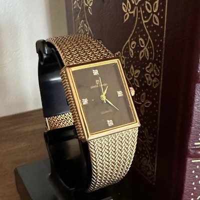 Pierre Cardin PC2200 Diamond Mens Tank Watch New Battery 25MM Gold Tone ...