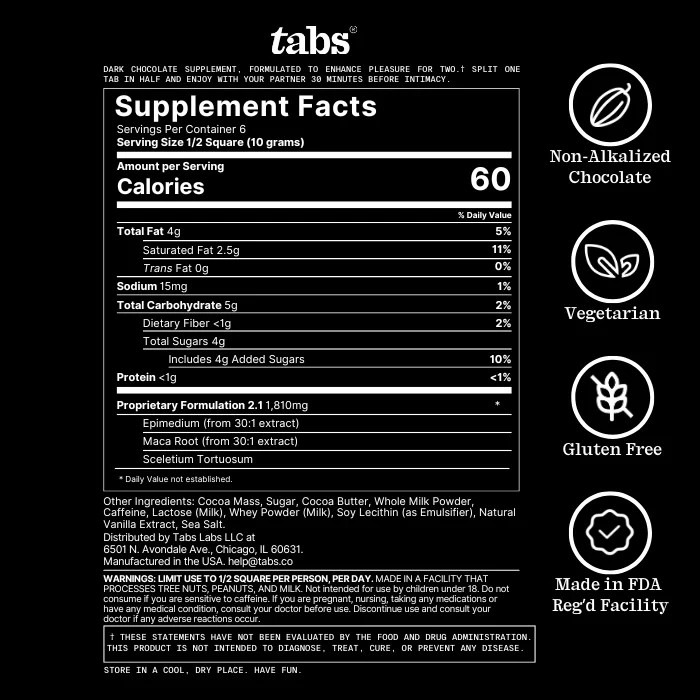 TABS Dark Chocolate - Libido Supplement, Natural Ingredients, Sexual ...