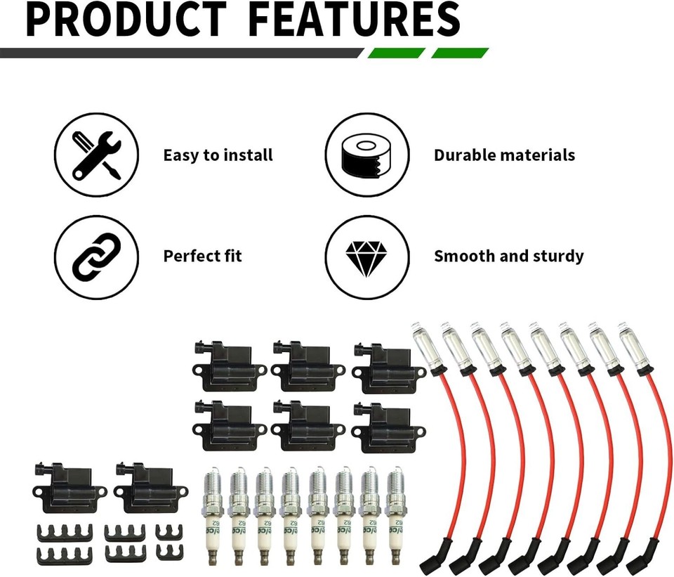 8 Square Ignition Coil/Spark Plug/Wire Chevy GMC 4.8L 5.3L 6.0L 8.1L ...