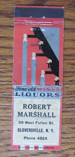 OHIO MATCH MATCHBOOK COVER: ROBERT MARSHALL LIQUORS GLOVERSVILLE, NY ...