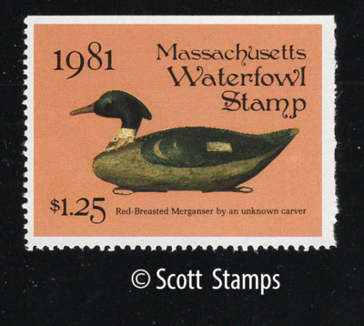 MA8 1981 Massachusetts Duck Stamp - MNH - Hooded Merganser Decoy | eBay
