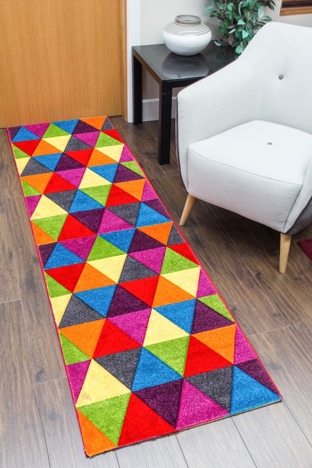 Multi Coloured Rugs Runners Carpet Rainbow Design Mat Hand Carved ...