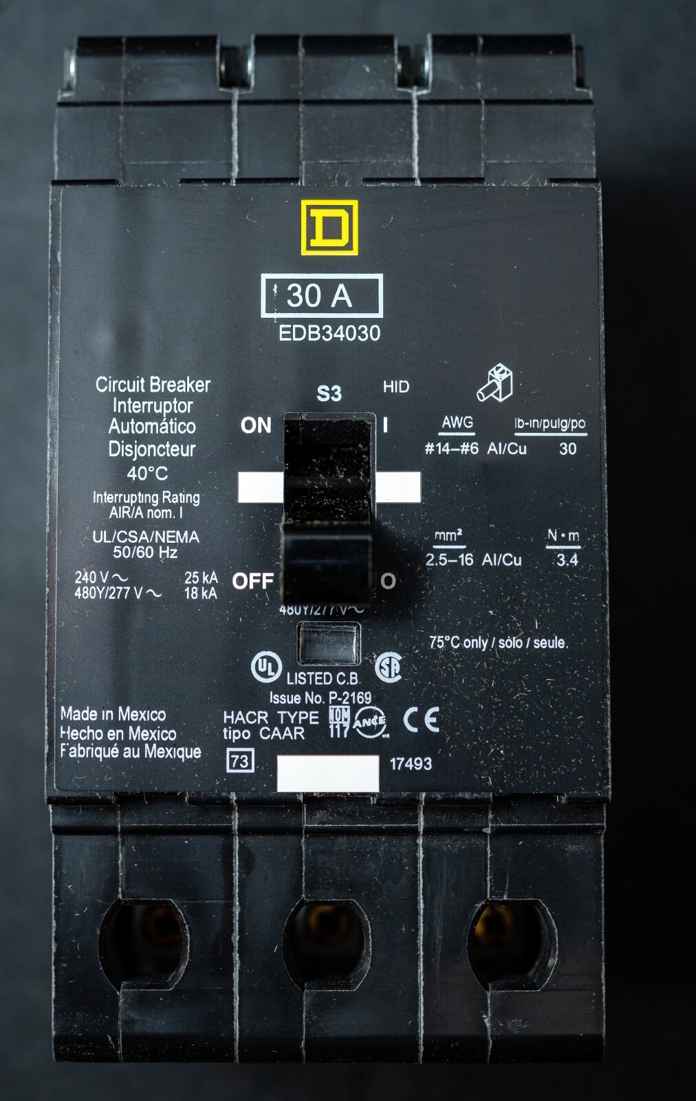 EDB34030 Molded Case Circuit Breaker 30 Amps 480V 3 Pole Square D ...
