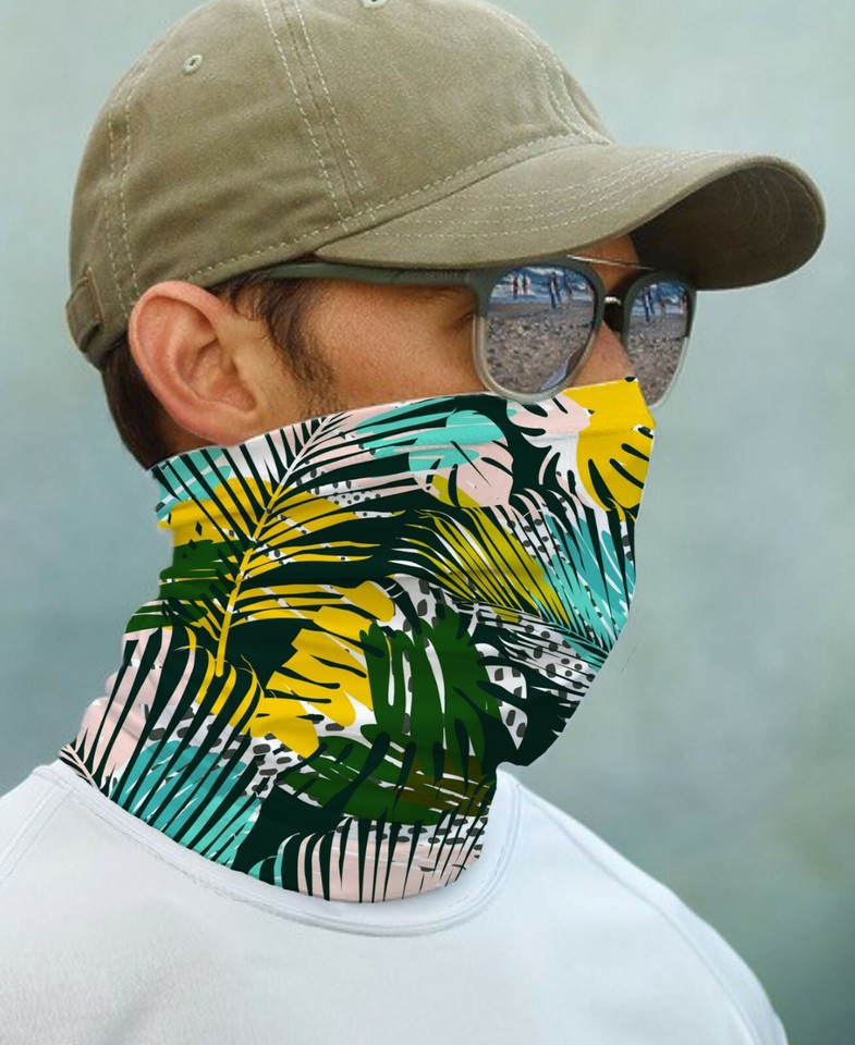 SUN GAITER Mask Bandana UPF 50+ UV Protecter Tropical Leaves Beach Sun ...
