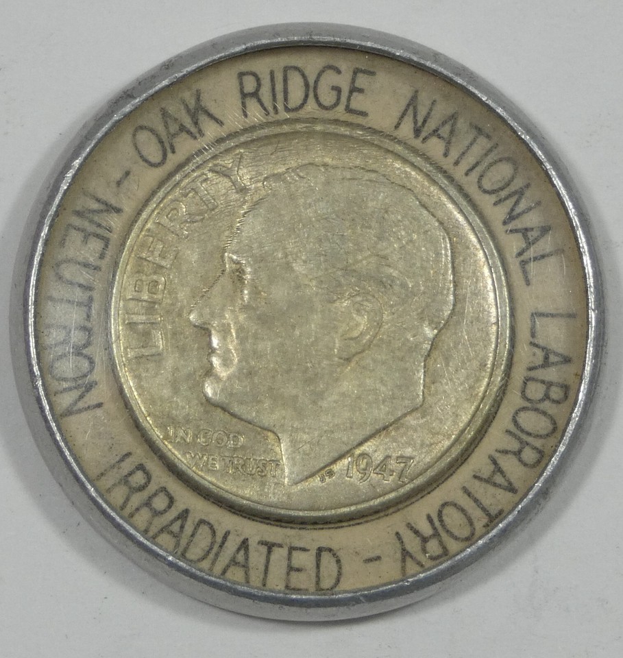1947 Oak Ridge National Lab TN Encased Silver Roosevelt Dime Neutron ...