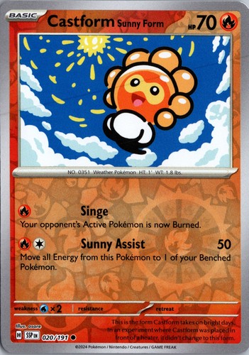 Castform Sunny Form Reverse Holo Common SV08: Surging Sparks 020/191 NM ...