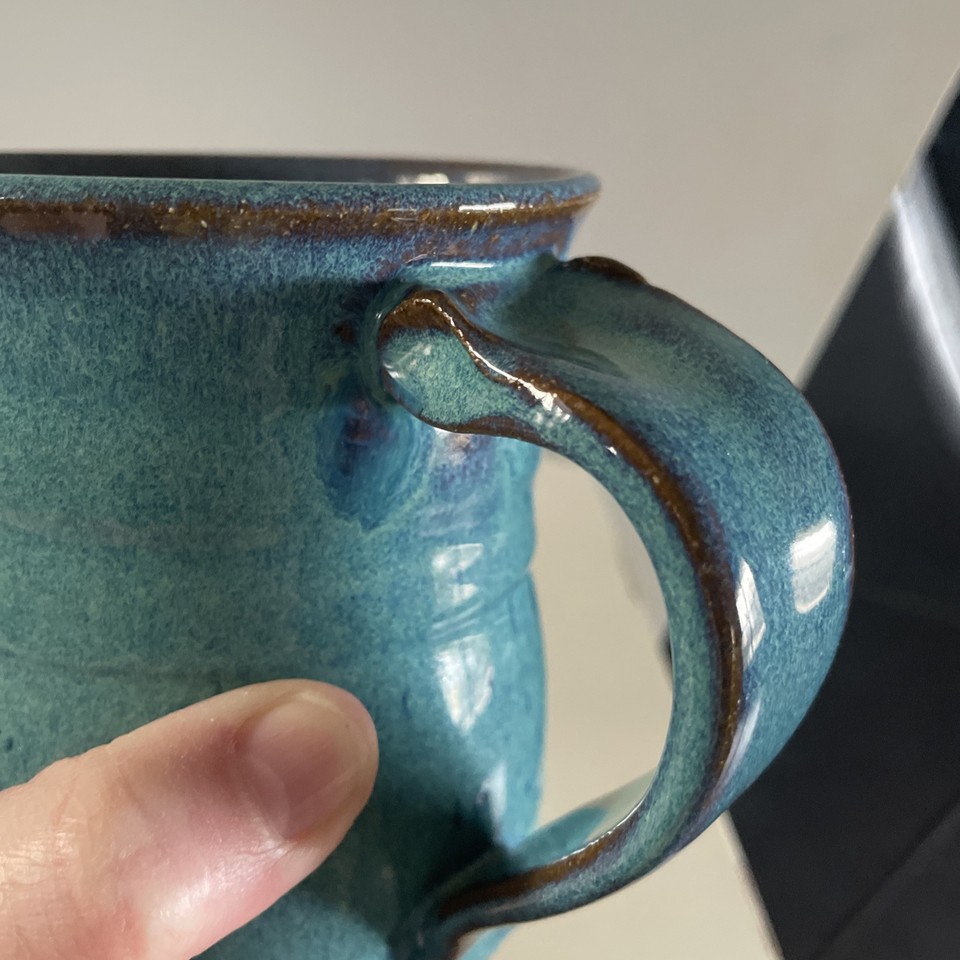 Handmade Art Pottery Mug Glazed Blue Artist Signed Tania | eBay
